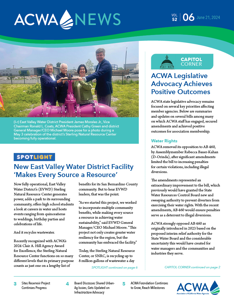 June 21, 2024 ACWA News Available - Association of California Water Agencies